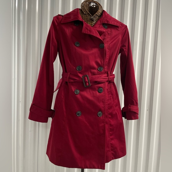 Merona | Jackets & Coats | Merona Deep Red Button Up Belted Waist ...